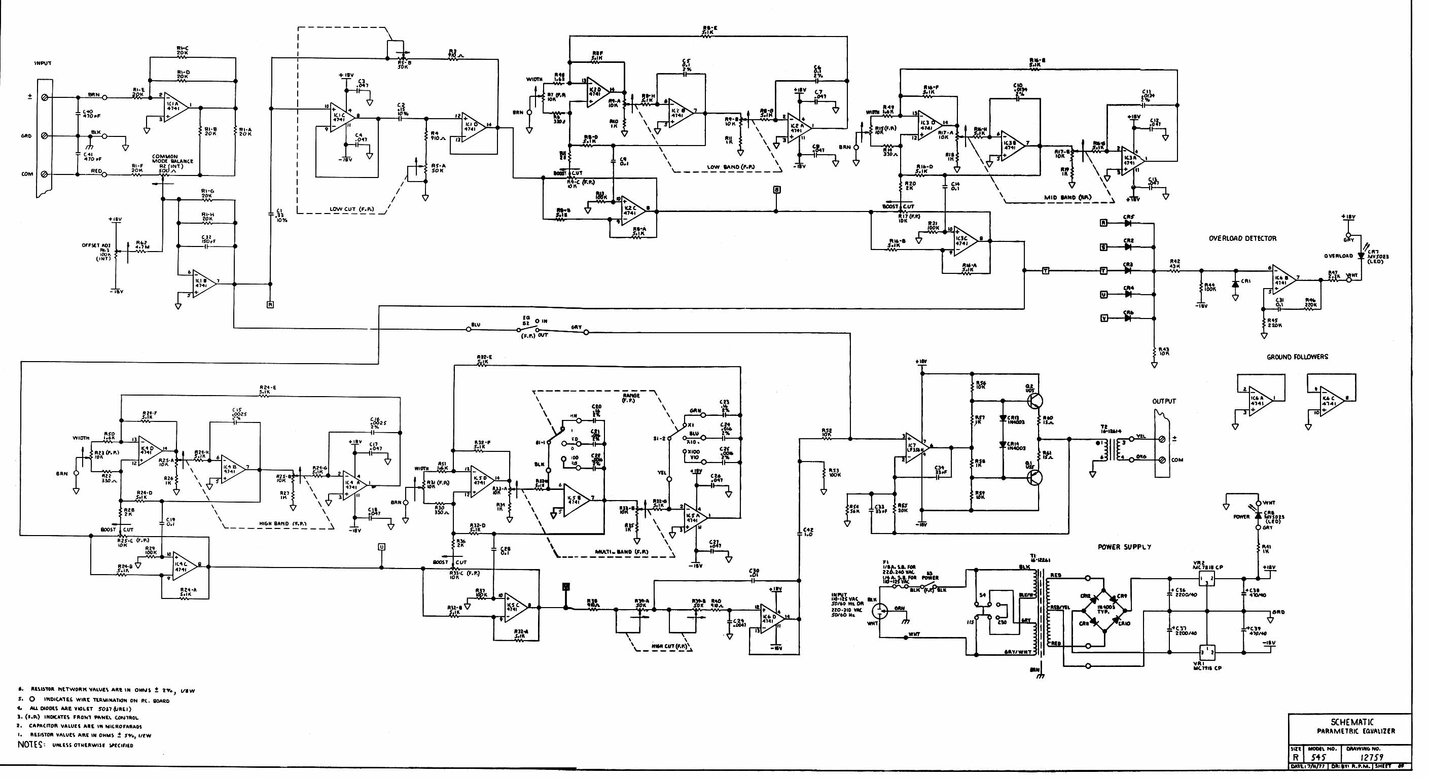 Urei 545 Parametric Equalizer Schematic